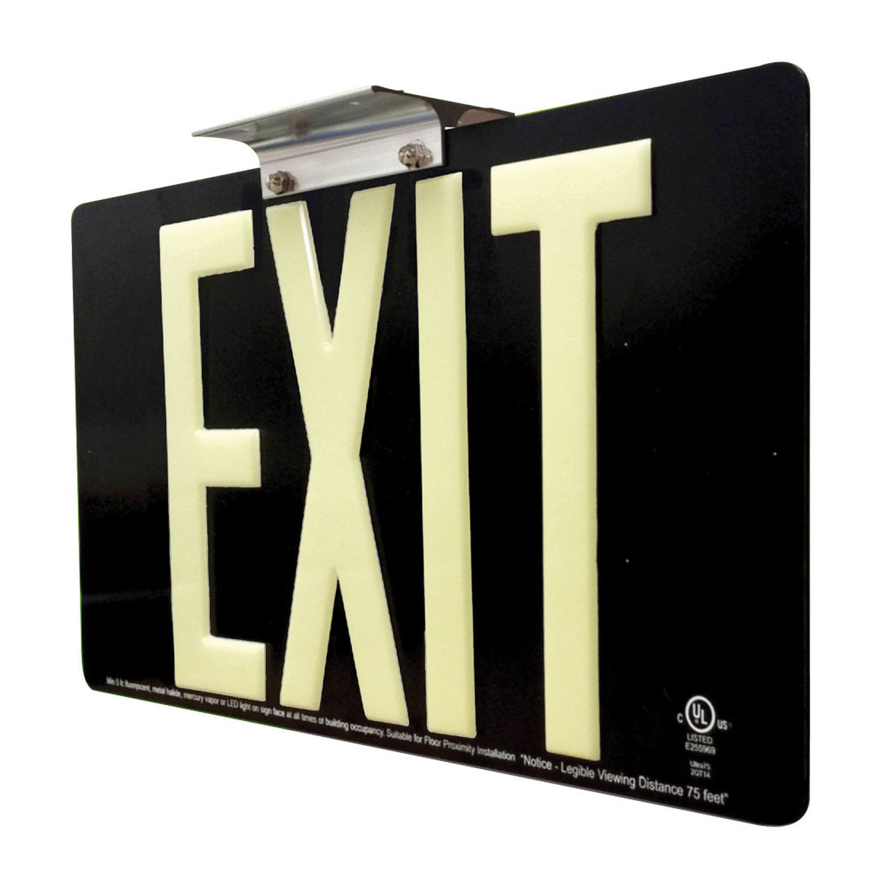Black Photoluminescent Exit Sign Self Luminous Exit Sign